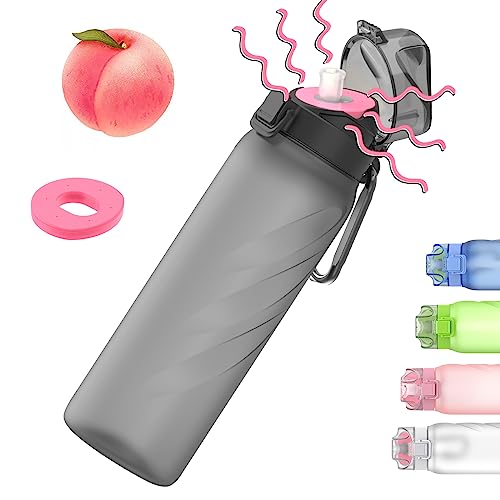 JMEY Upgrade Gen 3.0 Scent-Based™ Water Bottle with Straw Leakproof Flip, 1-Pack Scent Pod (D-Ring™ Plus, 60 Days), BPA-Free, 32oz for Travel Sports Gym Home Outdoor School - Black+Clear Lid