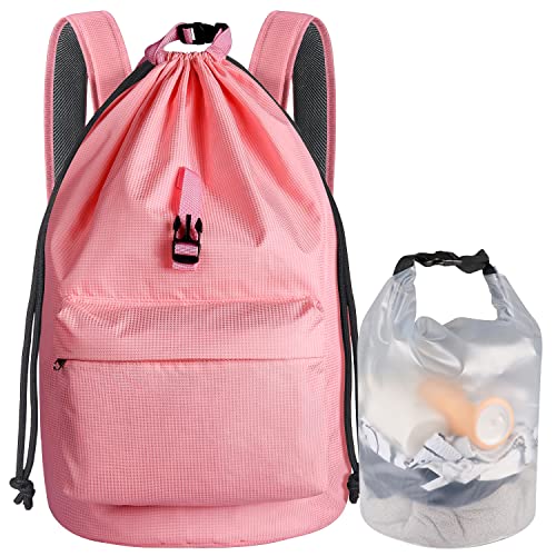 BERTASCHE Drawstring Backpack, Beach Backpack Swim Bag included Waterproof Dry Bag, String Bag Sackpack for Sport Gym Yoga Camping Vacation