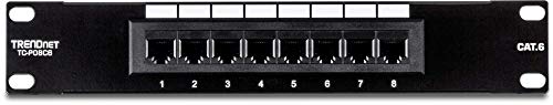TRENDnet 8-Port Cat6 Unshielded Patch Panel, TC-P08C6, Rackmount, 10 Inch Wide, 8 x Gigabit RJ-45 Ethernet Ports, Pre-Numbered Ports, 250 Mhz Connection, Color Coded Labeling,