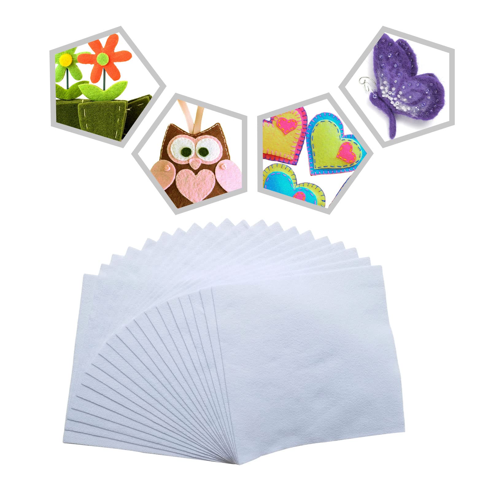 Jtnohx Soft White Felt, Flexible Felt Fabric for Toy Handwork, 12"x12" 20Pcs Felt Sheets 1.4mm Thick for DIY Craft and Sewing Projects