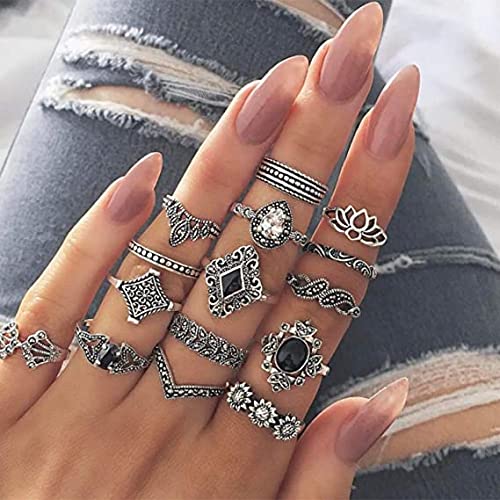 BERYUAN Rings Black Rings Goth Rings for Women Rings Womens Rings Cute Rings Stackable Rings Set(12Pcs(Rings Size 5,5.5,6.5,7,7.5,8.5)
