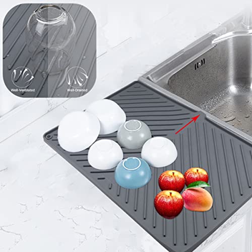 IYYI Silicone Dish Drying Mat XL(24" x 15") Dish Draining Mat for Kitchen Counter, Easy Clean, Heat Resistant, Large Drainer Mat (Gray)