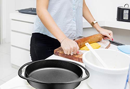 Bruntmor Double Handled non-Stick Enameled Black Cast Iron Round Tarte Tatin Dish Pan Mini Roasting Dish, Baking Pie Pan, Pastries & Quiches, Hand washing, Easy to clean