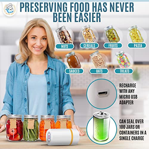 Nutri-Seal™ Electric Mason Jar Vacuum Sealer Kit - Easy to Use - Fits Wide & Regular Mouth Mason Jars - Compatible with All FoodSaver Models - Electric Handheld Vacuum Sealer For Jars & Vacuum Seal Containers - Includes Electric Vacuum Pump w/Compatibilit