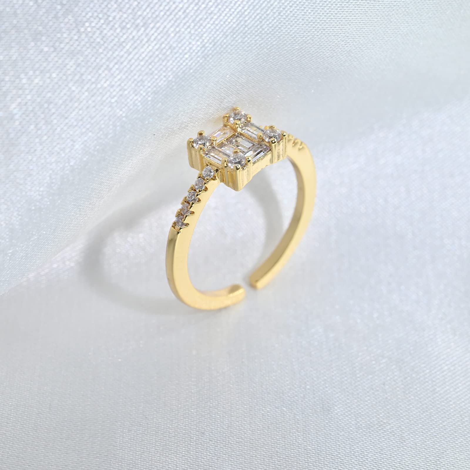 BZEBI 3 Row 6mm Wide Adjustable Eternity Band 18K Gold Plated Cubic Zirconia Engagement Wedding Band Ring For Women Girl Stackable Ring Jewelry Gift