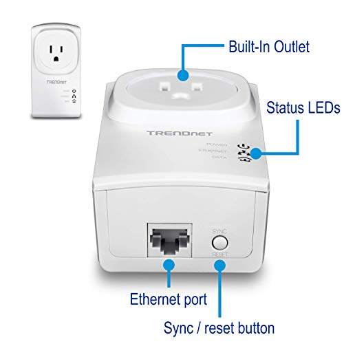 TRENDnet Powerline 500 AV Nano Adapter Kit with Built-in Outlet, Power Outlet Pass-Through, Includes 2 x TPL-407E Adapters, Plug & Play, Ideal for Smart TVs, Gaming, White, TPL-407E2K