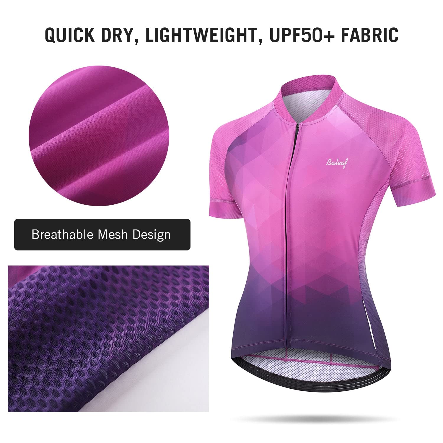 BALEAF Women's Cycling Jersey Set Short Sleeve with 3D Padded Bike Shorts Breathable Shirt Pockets Purple Size M