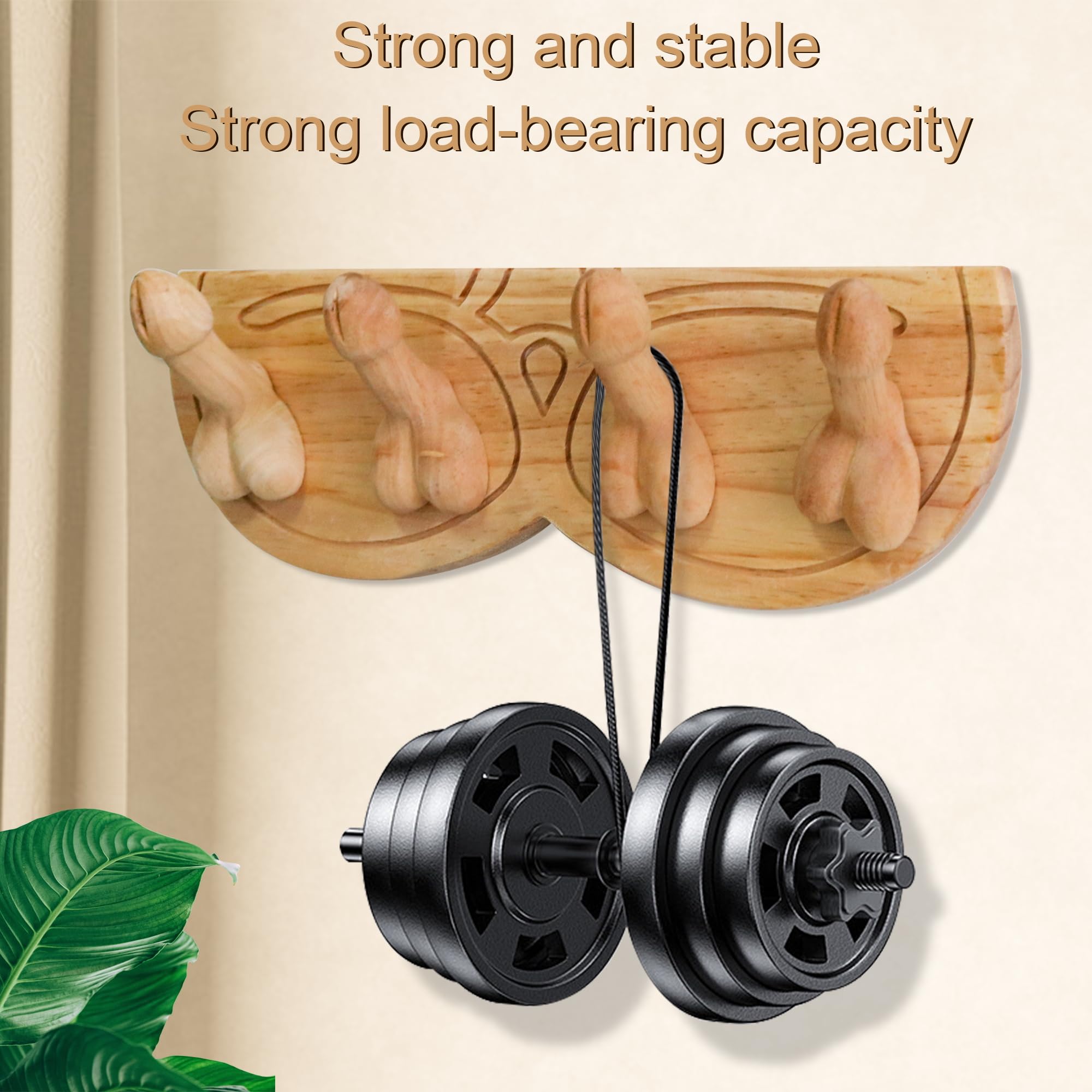 Leyanny Wooden Wall Hooks for Hanging, 4 Pack Creative Mounted Hangers for Hats, Umbrella, Coat, Clothes, Creative Christmas Gifts for Men