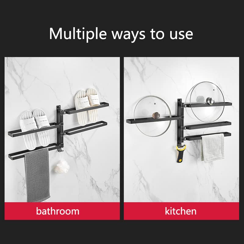 Kindream Swivel Towel Rack Bathroom 13inch Hand Towel Bar Bathroom Swing Hanger Towel Rack Holder Matte Black Finish, Wall Mounted, 3-Arm