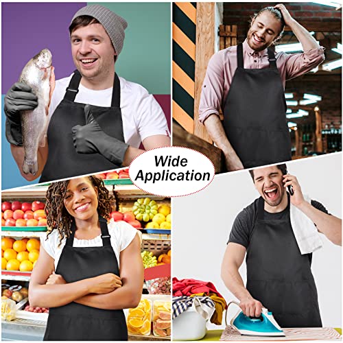 JaGely 24 Pack Adjustable Bib Apron with 2 Pockets Cooking Kitchen Aprons Black Chef Apron Water Oil Stain Resistant BBQ Work Apron for Women Men Drawing Crafting Outdoors Smock