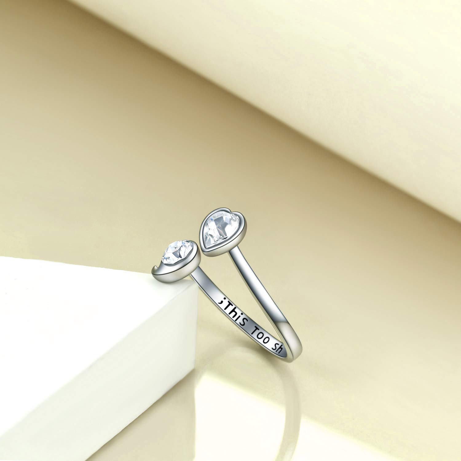 AXELUNA S925 Sterling Silver Semicolon Ring This Too Shall Pass Rings Inspirational Gifts for Women Adjustable Size 7