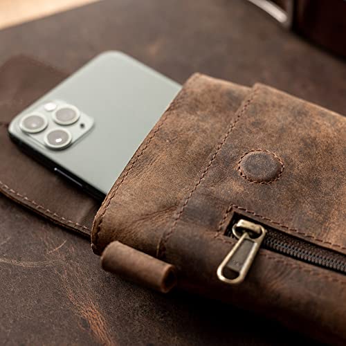Leather Phone Holster – Genuine Full-Grain Buffalo Leather Cell Phone Holsters – 7” H x 3.5" W Leather Cell Phone Holster for Large Smartphones – Secure & Durable Phone Belt Holder by MOONSTER®