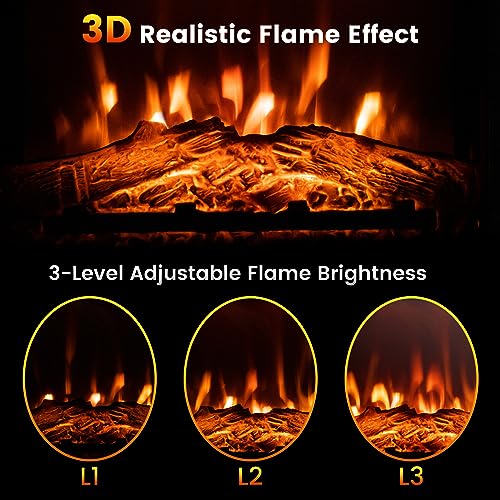 GOFLAME Electric Fireplace with Mantel, 1400W Freestanding Mantel Fireplace Heater with Remote Control, 3 Flame Brightness, Thermostat, 6H Timer, Overheat Protection, CSA Certified (White)