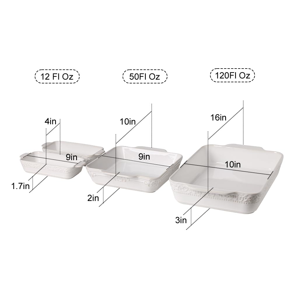 Sweejar Casserole Dishes for Oven, Ceramic Bakeware Set of 4, Rectangular Baking Dish with Handles, Lasagna Pans for Cooking, Gratin, Roasting, Banquet and Daily Use (Kiln-Change White)