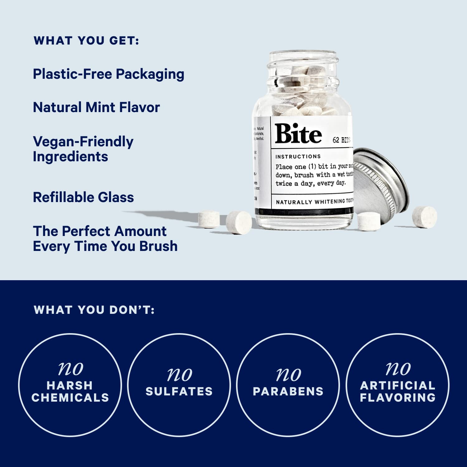 BITE Toothpaste Bits with Nano Hydroxyapatite - Eco and Travel-Friendly Whitening Toothpaste Tablets (Mint) 124.0 Count