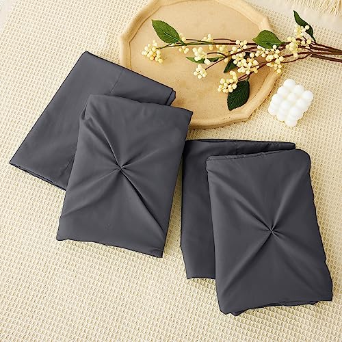 JOLLYVOGUE Bed in a Bag 7-Pieces, Dark Grey Queen/Full Comforter Set for All Season, Pintuck Bedding Sets with 1 Comforter, 1 Flat Sheet, 1 Fitted Sheet, 2 Pillowcases & 2 PillowShams