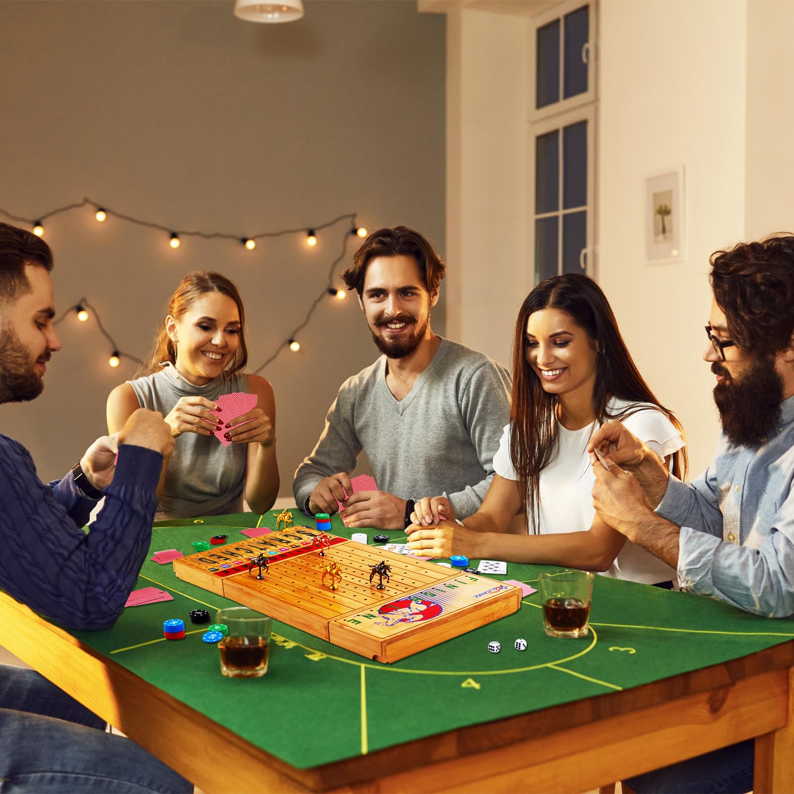 Bamboo Portable Horse Race Board Game, Bamboo Horse Race Board Game with 11 Metal Horses (Bamboo)