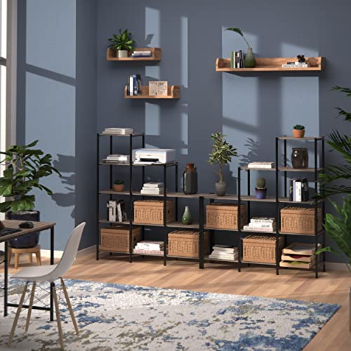 ClosetMaid Ladder Step Bookcase, 5 Tier, 7 Shelves, Display Shelf for Living Room or Office, Industrial Black Metal and Wood, Weathered Gray