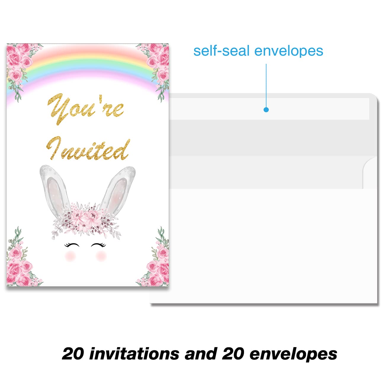 Rainbow Bunny Birthday Party Invitations with Envelopes Set of 20 Floral Some Bunny Birthday Party Invites Fill in Blank