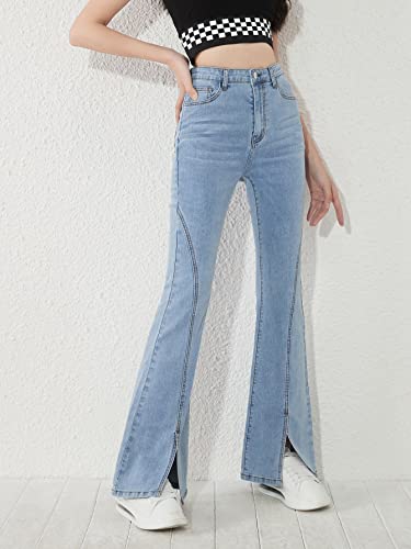 Floerns Girl's High Waisted Split Hem Flare Leg Button Up Zipper Fly Denim Jeans Light Wash 14Y