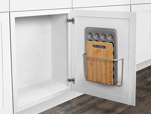 Spectrum Diversified Ashley Cabinet & Wall-Mounted Board & Bakeware Holder, Cookie Sheet Cutting Board Organizer for Cabinet, Baking Accessory Storage & Organization, Satin Nickel