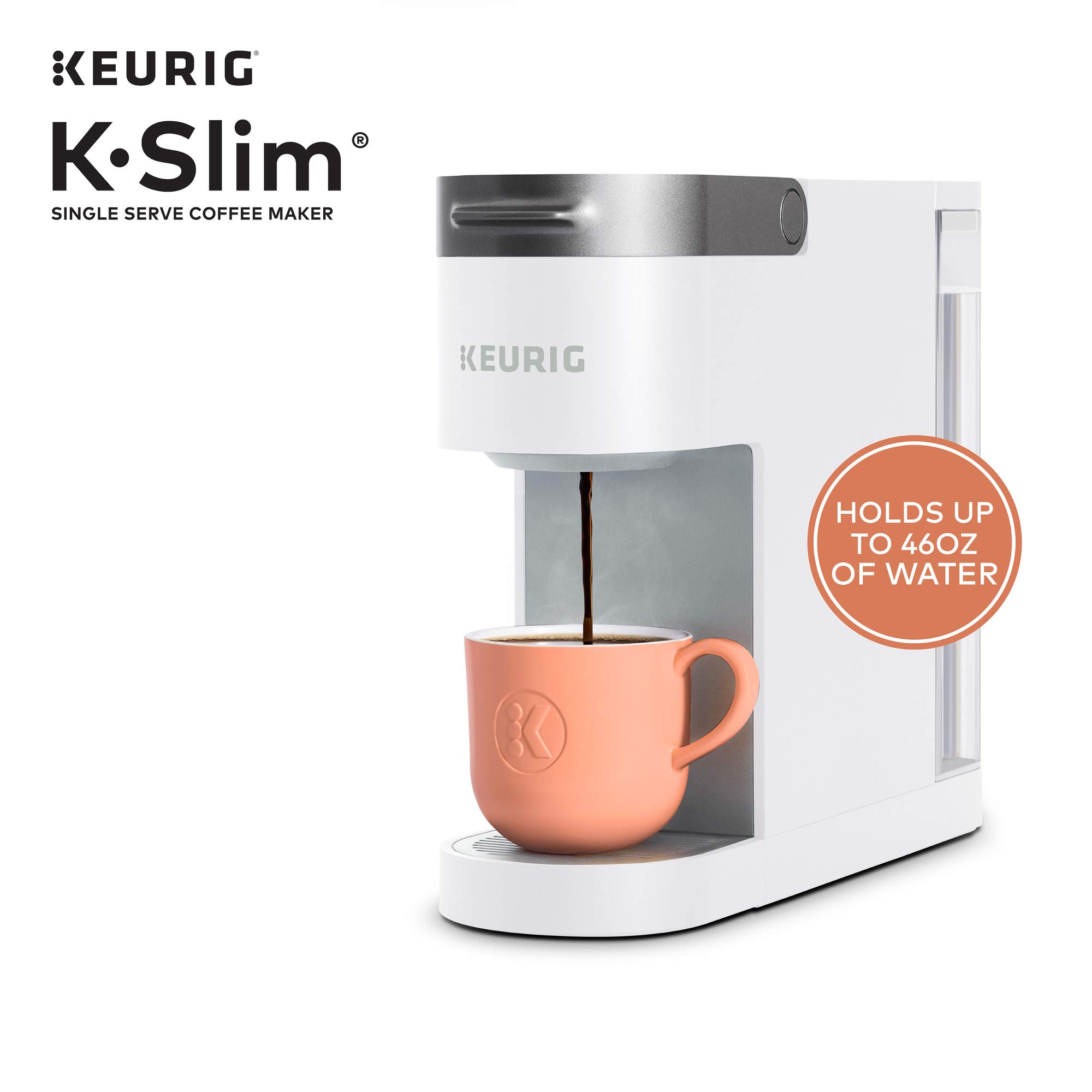 Keurig K-Slim Coffee Maker, Single Serve K-Cup Pod Coffee Brewer, 8 to 12oz. Brew Sizes,White (Renewed)