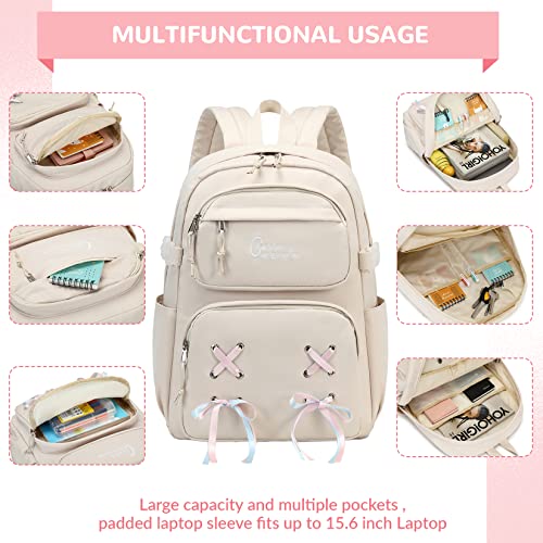El-fmly Lightweigt School Bookbag Travel Backpack Daypack with Cute Ribbon for Teen Girls Students (Purple)