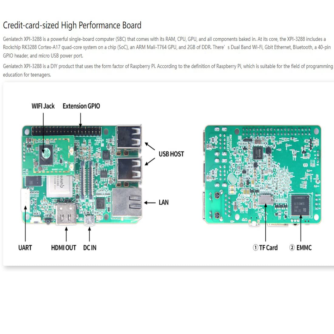 Geniatech XPI-3288 Android Single Board Computer Development Board Moudle, Rockchip RK3288 Quad Core CPU 2G RAM, 16GB EMMC Flash Motherboard
