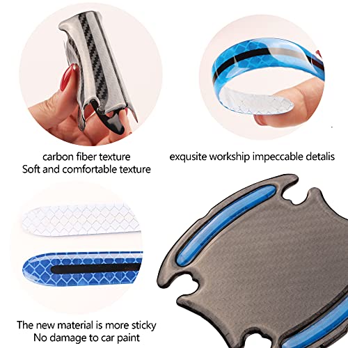 Fehlot Car Door Handle Stickers Universal Auto Door Handle Scratch Cover Guard Protective Film car Outdoor Safety Decoration Reflective Strip 8 Pack (Blue)