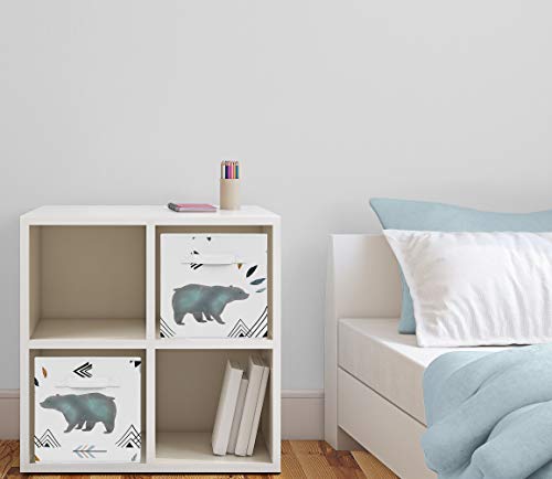 Sweet Jojo Designs Slate Blue and White Bear Mountain Watercolor Organizer Storage Bins for Collection - Set of 2
