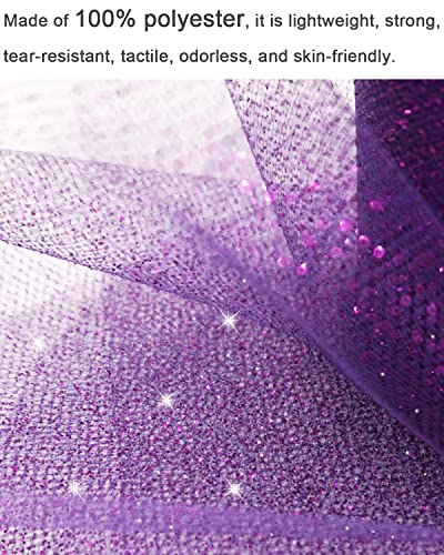 Glitter Tulle Fabric Rolls, 6 Inch 50 Yards (150ft) Sparkling Spool Ribbon Sequin Netting for Tutu Skirt Gift Wrapping Wedding Party Decoration (Purple)