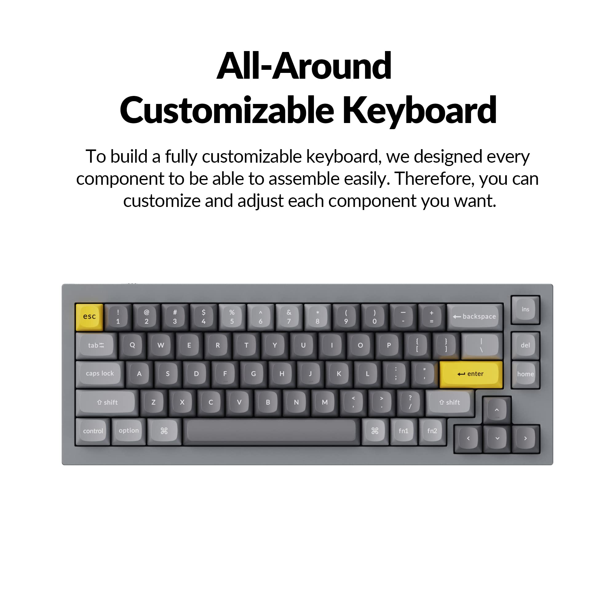 Keychron Q2 Wired Custom Mechanical Keyboard, QMK/VIA Programmable Macro, Full Aluminum, Hot-Swappable Gateron G Pro Brown Switch, 65% Layout Double Gasket Compatible with Mac and Windows - Grey
