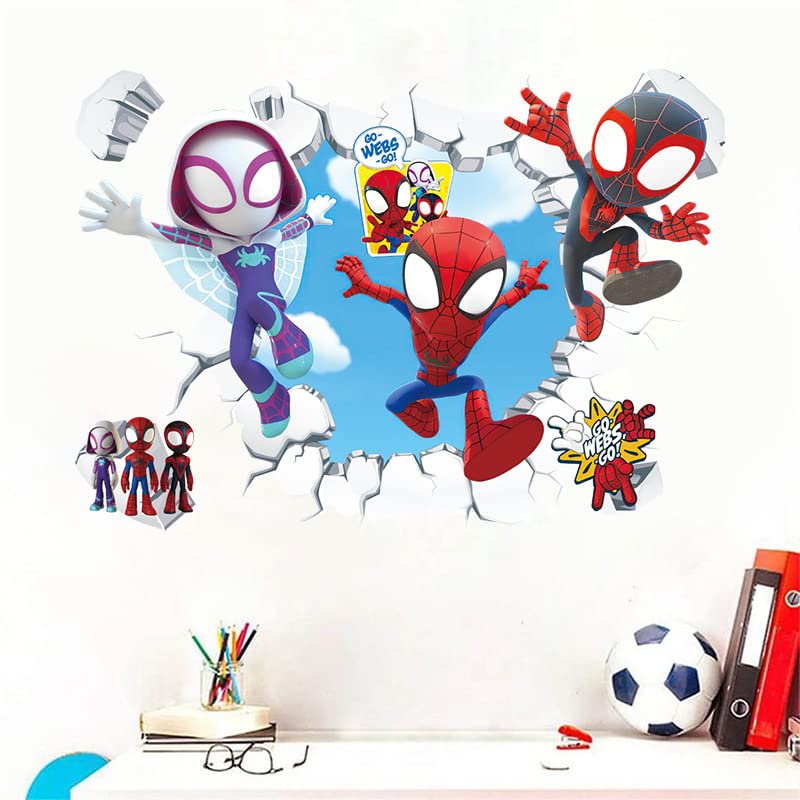 Spiderman Wall Stickers Boys Cartoon Bedroom Background Wall Decoration Self-Adhesive Wall Sticker PVC Material 3D Cartoon
