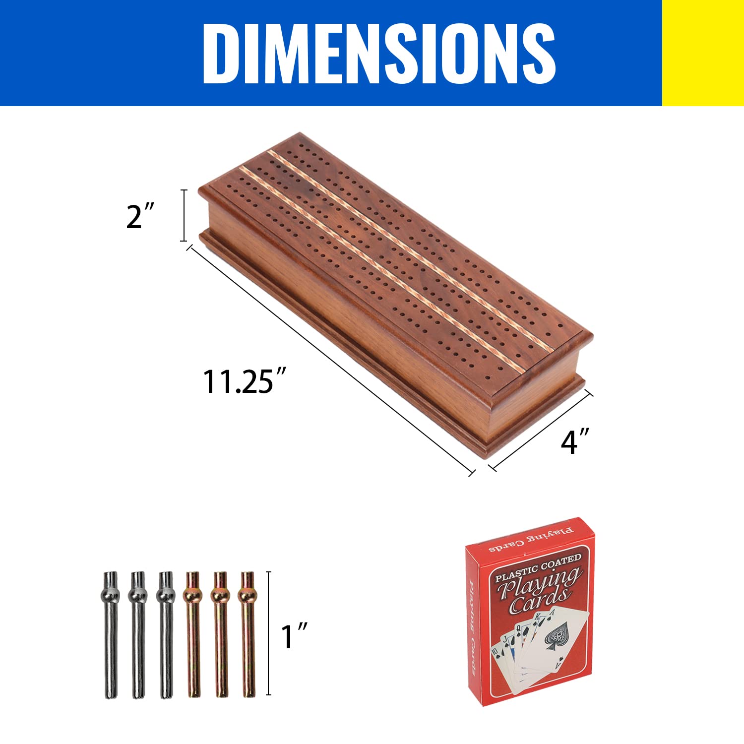 GSE Games & Sports Expert 2-Track Wooden Cribbage Board Game Box with Playing Cards, Metal Pegs and Storage Drawer, Classic Cribbage Board with Large Storage