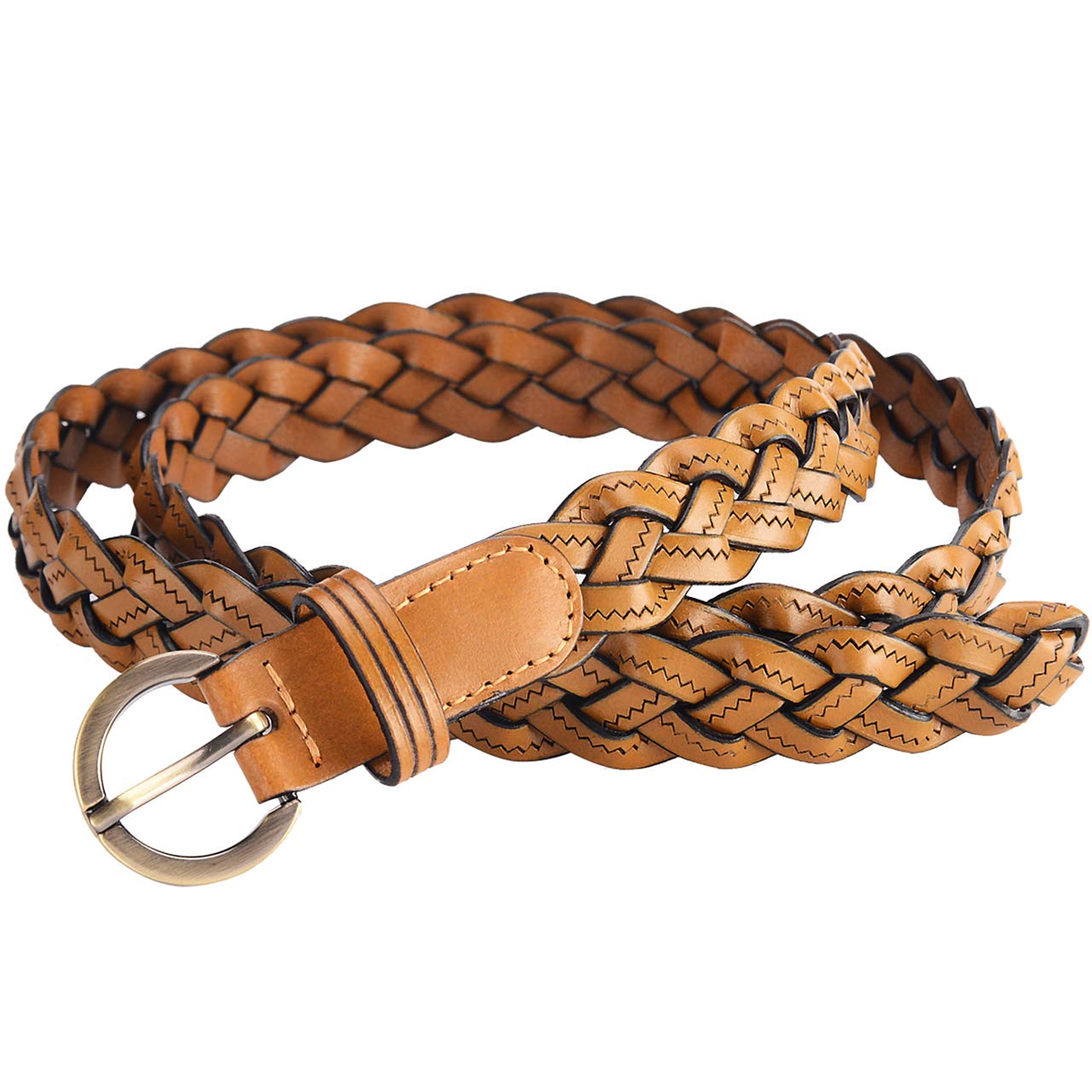 Ayliss Women Braided Belt PU Leather Waist Belt for Jeans (Khaki)