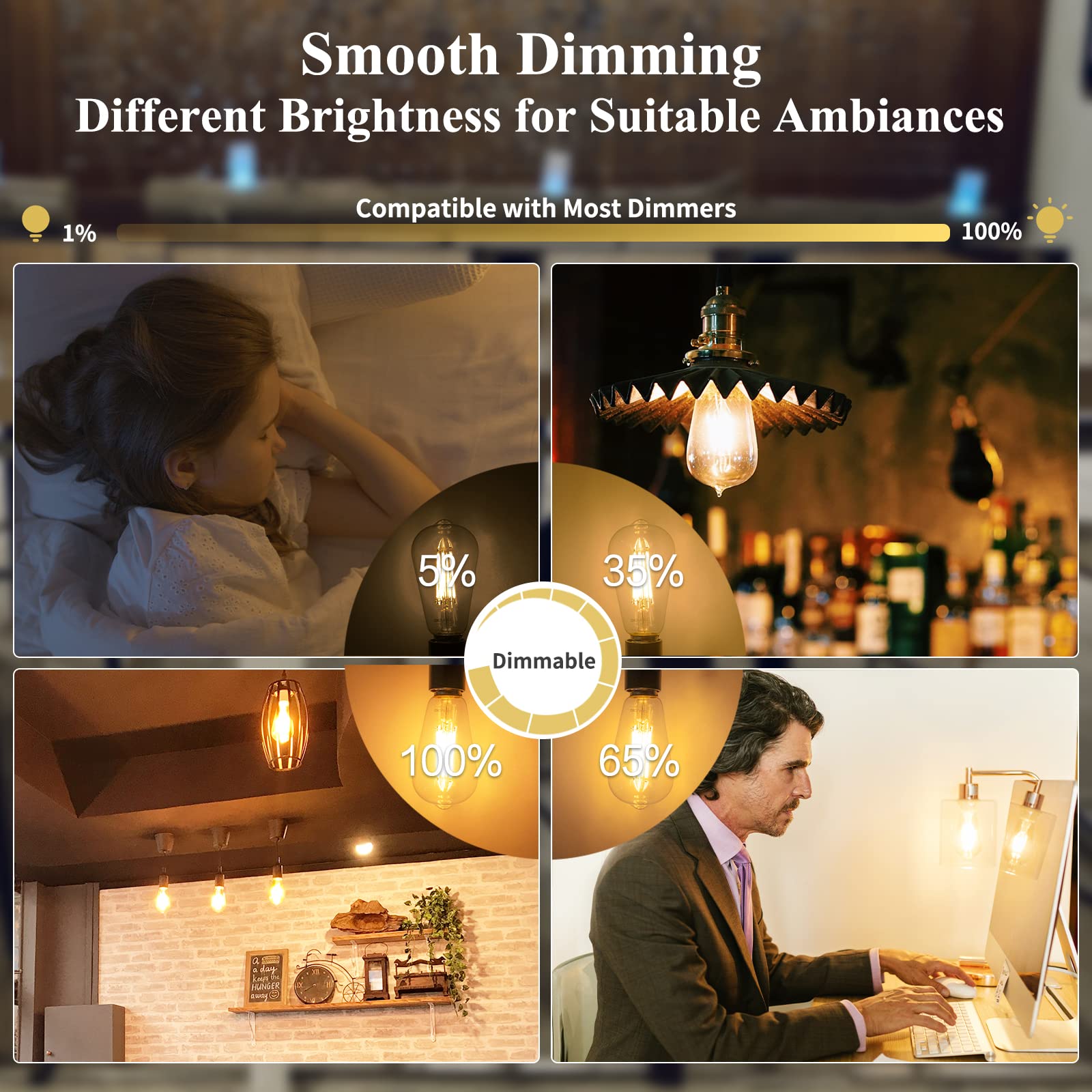 DiCUNO ST64 Edison LED Bulb 60W Equivalent, 6W, Warm White 2700K, Dimmable Vintage LED Light Bulbs, 700LM E26 Medium Base with Clear Glass for Dining Room, Kitchen Lighting,Pack of 6