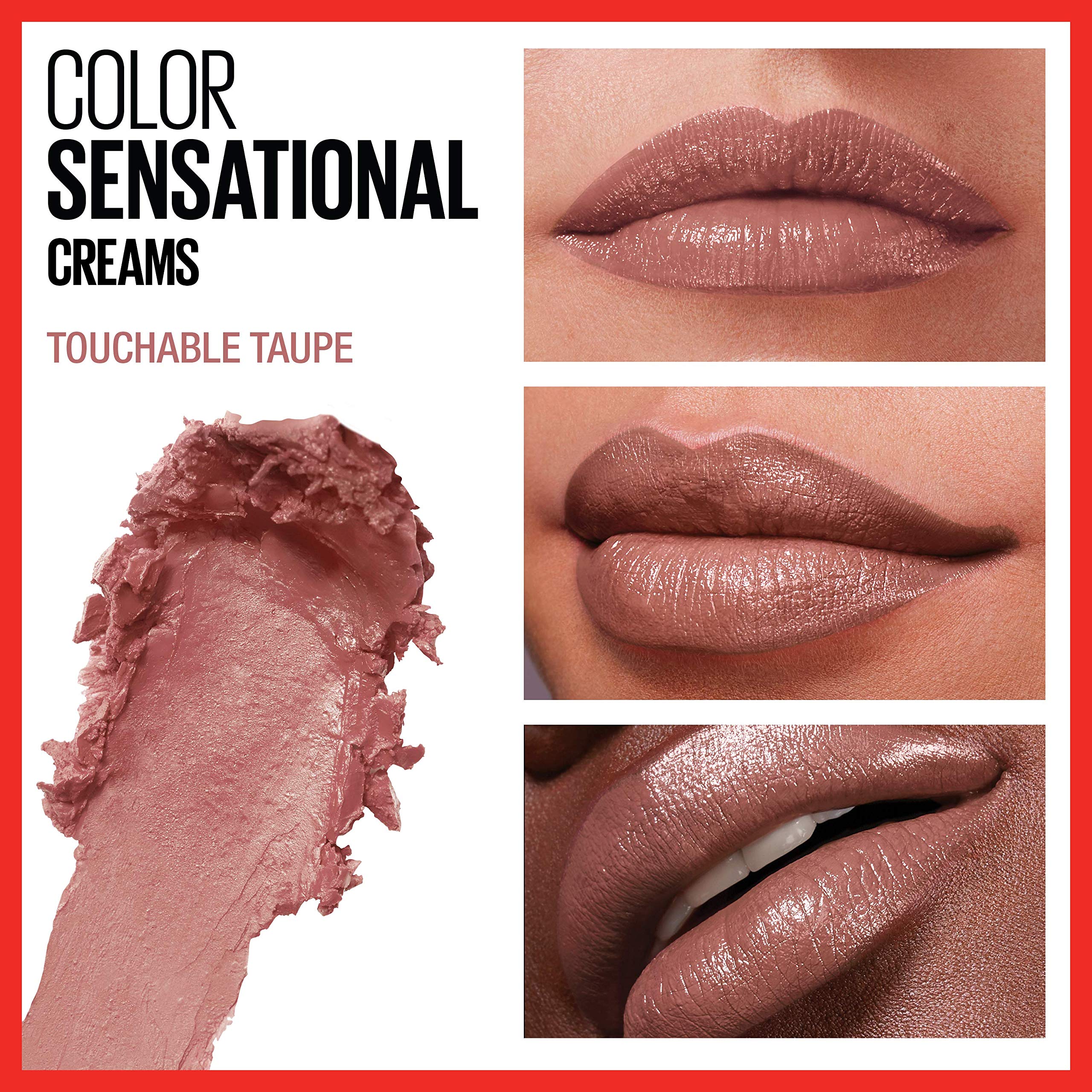 Maybelline Color Sensational Lipstick, Lip Makeup, Cream Finish, Hydrating Lipstick, Touchable Taupe, Nude ,1 Count