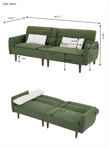 Convertible Sofa Bed Adjustable Sleeper Loveseat Couch Modern Corduroy Upholstered Recliner Reversible Love Seat Folding Daybed , Detachable Sofá into 2 Singel Chairs with Wooden Legs & USB Ports