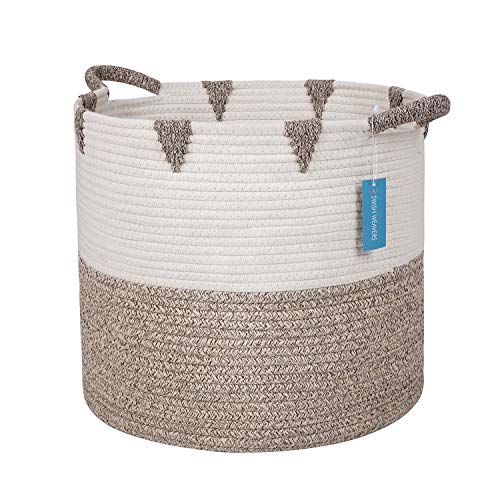 Swish Cotton Rope Storage Baskets by Swishweavers - (Brown Triangle) Large Woven Basket for Laundry or Baby Toy Storage Bin, Blanket Basket, Dog Toy, Plant, Shoe, or Decorative Basket for Living Room