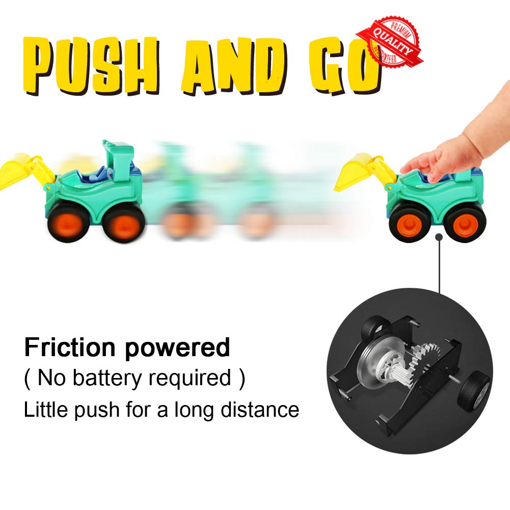Beestech Toy Cars for 2 3 4 5 Year Old Boys Girls Toddlers, Friction Powered Construction Truck Toys, Pull Back and Go Vehicles with Dumper Road Roller Bulldozer Excavator 4 Pack Gift