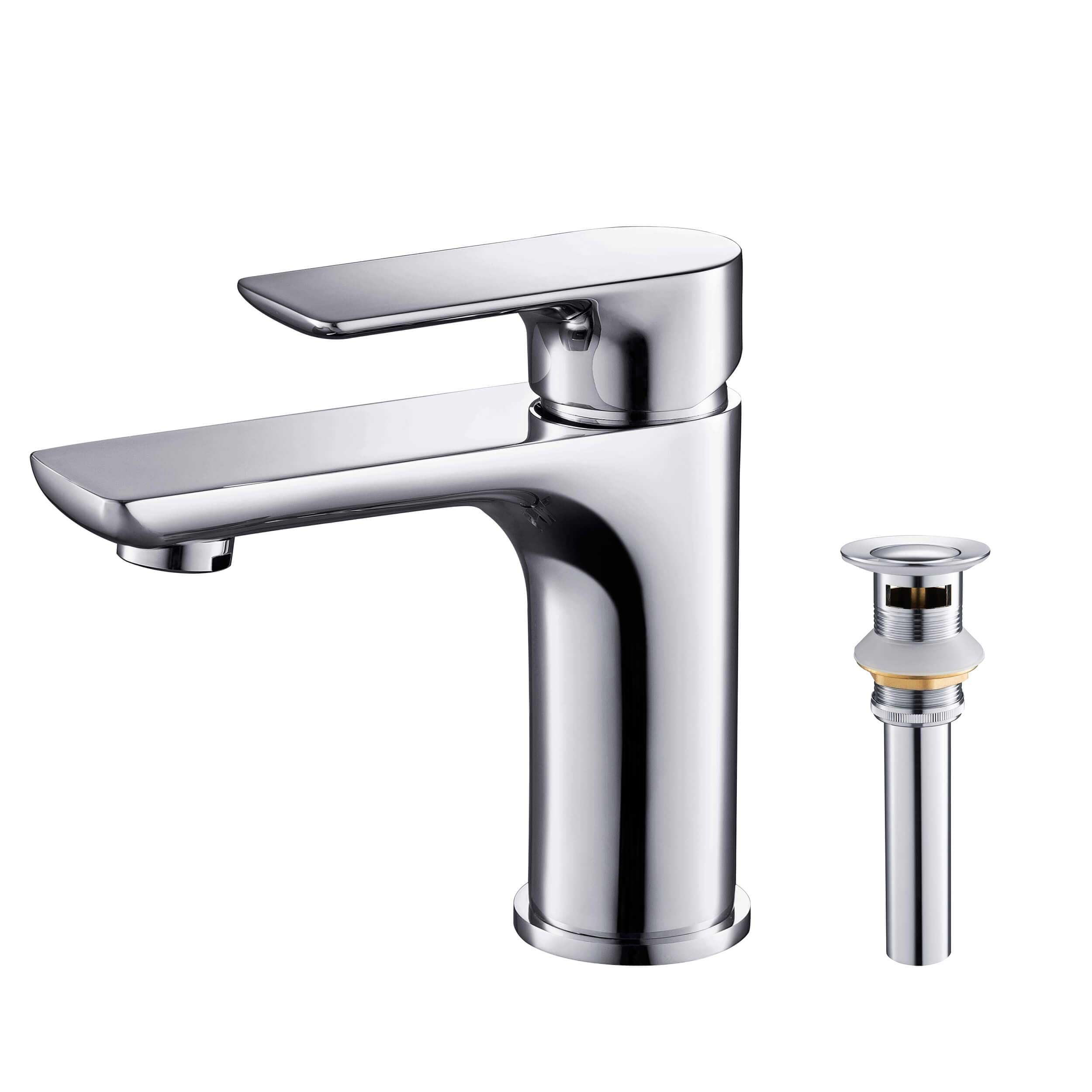 KIBI Single Handle Tender Faucet for Bathroom Sink with Pop Up Drain | Solid Brass High Arc Faucet Spout (Chrome) (KBF1019)