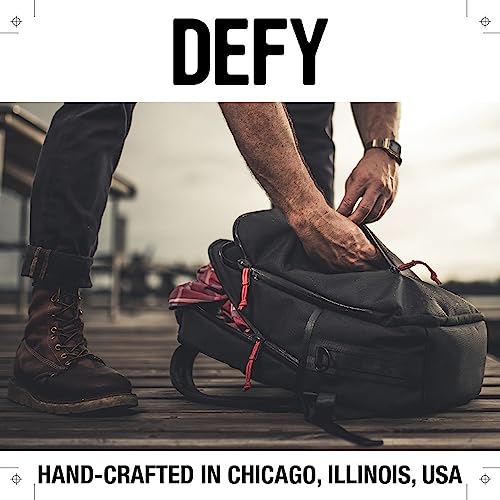 DEFY Bucktown Waxed Canvas Backpack | 23 Liter Utility Backpack For Men | Professional Work Bag w/ 17 Inch Laptop Sleeve | Premium Tech Backpack | Water Repellent Travel & Commuter Pack (Black)