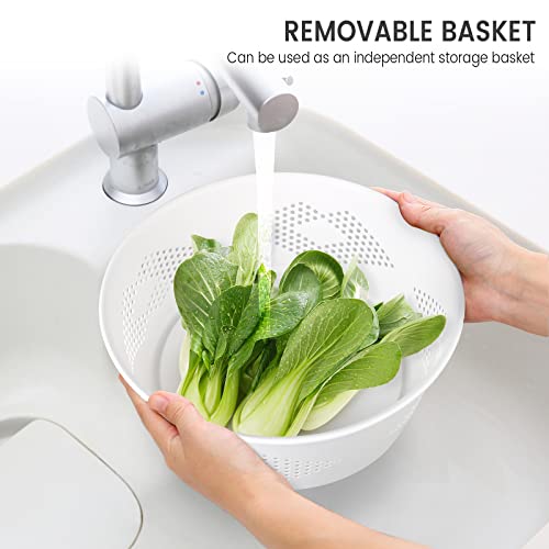 JELLYRATTBIT 5 Tier Fruit Vegetable Storage Basket, Multi-Layer Rotating Storage Shelf with Wheels, Floor-Standing Storage Rack for Kitchen Living Room Bedroom Bathroom, White