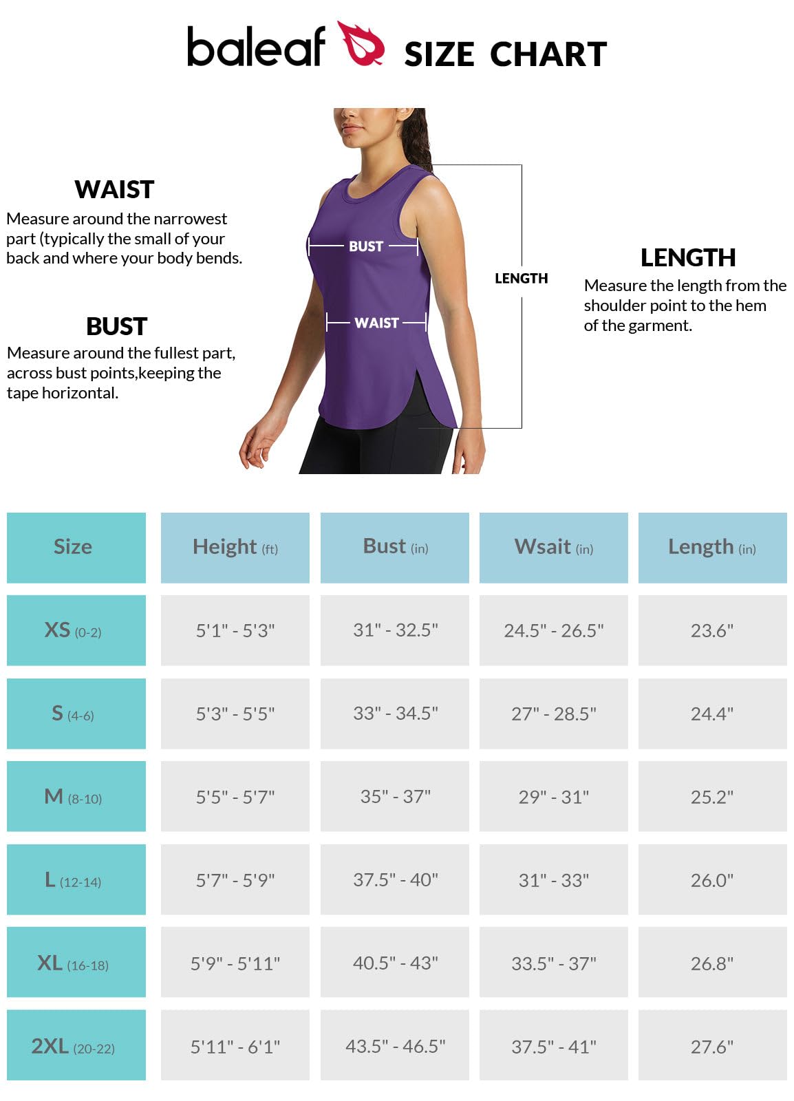 BALEAF Women's Workout Tank Tops Sleeveless Athletic Tennis Exercise Running Shirts with Side Slit Purple L