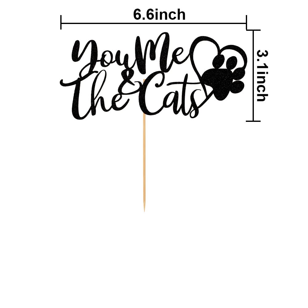 You Me & the Cats Cake Topper, Mr & Mrs Wedding Cake Decors, Bride and Groom Wedding Party Decorations, Cat Lovers Party Supplies, Black Glitter