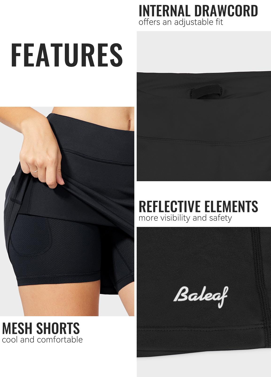 BALEAF Women's Golf Skorts Tennis Skirts with Pockets Athletic Running Workout Sports Black Size M