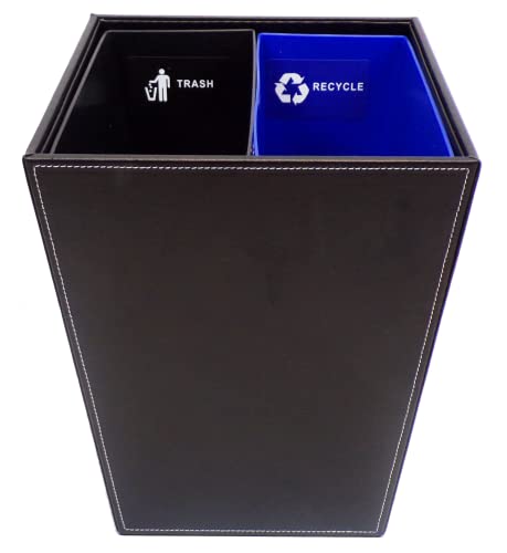 Hospitality Source Black Leatherette Recycle Waste Bin with Dual Liners for Home or Office. 14.5 Quart Capacity.