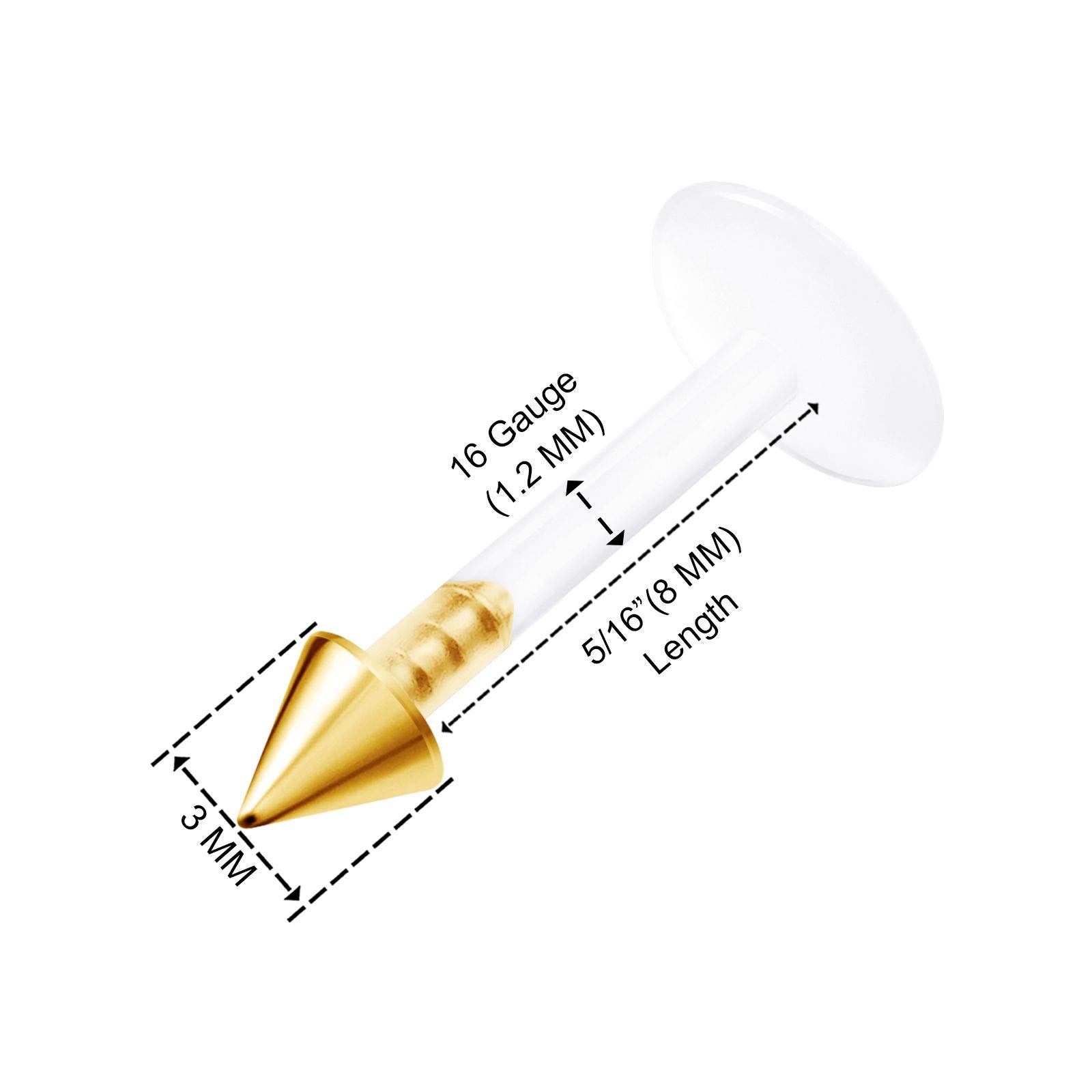 BanaVega 2PCS Bioplastic Push In Clear Lip Labret 16 Gauge 5/16 8mm Black Spike Auricle Earrings Marilyn Monroe Piercing Jewelry 2881