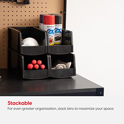 IRIS USA Inc. 13" x 6" x 5" Large Plastic Stackable Open Front Organizer bin Caddy Basket for Refrigerator Freezer Kitchen Pantry Cabinet Workshop Garage Classroom Office Crafts Supplies 8 Pack Black