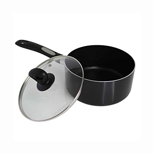 Mirro A79723 Get A Grip Aluminum Nonstick Sauce Pan with Glass Lid Cover Cookware, 2-Quart, Black